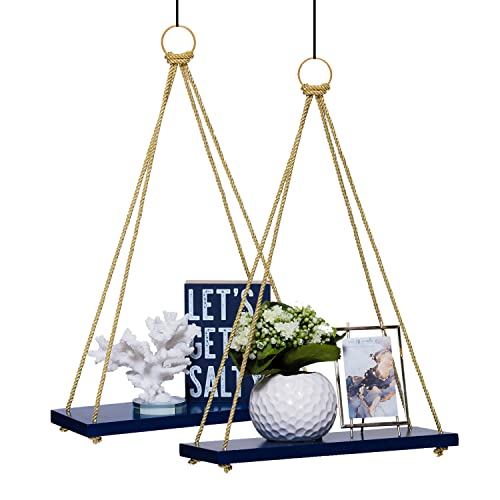 APRELEE Boho Wall Hanging Shelf with Jute Rope ā Set of 2, Paulownia Wood Hanging Shelf for Plants, Wall, Living Room, Nursery & Bedroom