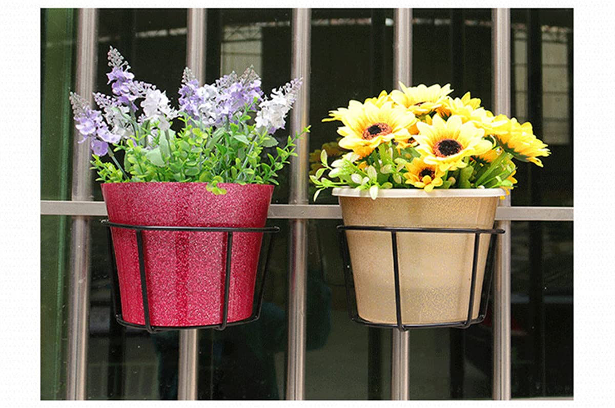 DoubleWood 4 Pack Hanging Railing Planters Flower Pot Holders Plant Iron Racks Fence Metal Potted Stand Mounted Balcony Round Plant Baskets Shelf Container Box for Indoor and Outdoor (4, 6 Inch)