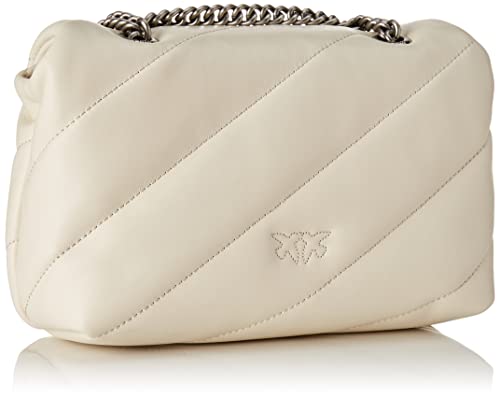 Pinko CROSSBODY BAG IN WHITE PUFF LEATHER WITH LOGO AND SILVER CHAIN ADJUSTABLE SHOULDER STRAP 100039A0F2