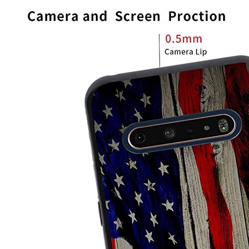 Compatible with LG V60 ThinQ 5G Case, Retro USA American Flag Old Wood Grain Graphic Design for LG Case Men Boys,Soft Silicone Stylish Cool Case for LG