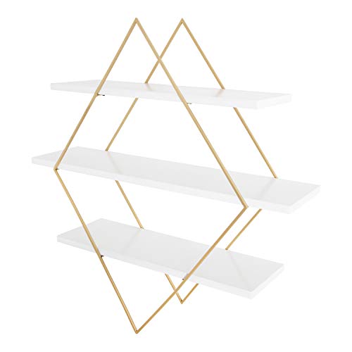 Kate and Laurel Daxton Modern Wood and Metal Wall Shelf, 31" x 32", White and Gold, Glam Wall Organization