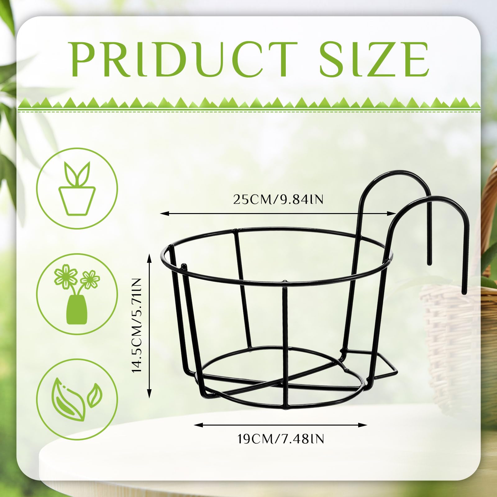Wesiti 10 Pcs Round Hanging Flower Stand Balcony Planters Railing Hanging Metal Rack Fence Railing Planters Outdoor Balcony Flower Stand Shelf Container(10 Inch,Black)