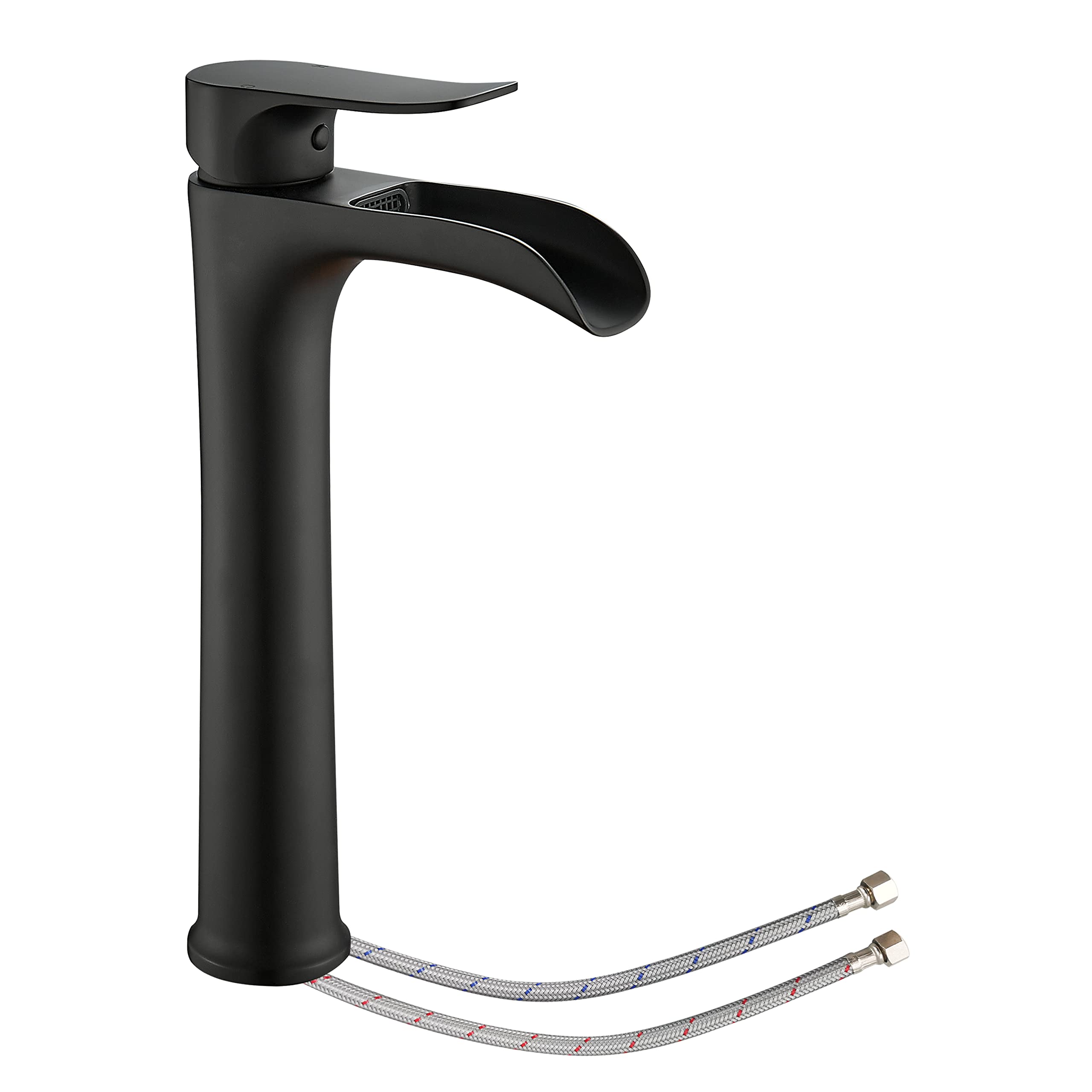 Vessel Sink Faucet,YUNDOOM,Matte Black Bathroom Faucet,Single Hole Bathroom Sink Faucet,Tall Bathroom Faucet Single Handle,Bathroom Bowl Sink Faucet,Waterfall Bathroom Faucet