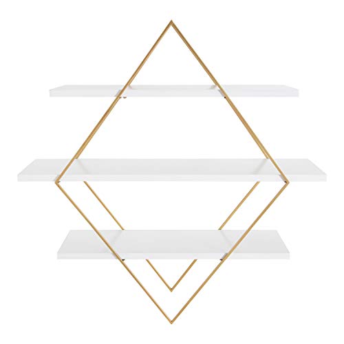 Kate and Laurel Daxton Modern Wood and Metal Wall Shelf, 31" x 32", White and Gold, Glam Wall Organization