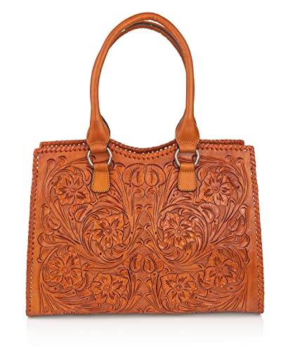 Mauzari Carlotta Women's Extra Large Tooled Leather Tote (Chestnut)