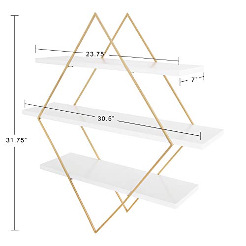 Kate and Laurel Daxton Modern Wood and Metal Wall Shelf, 31" x 32", White and Gold, Glam Wall Organization