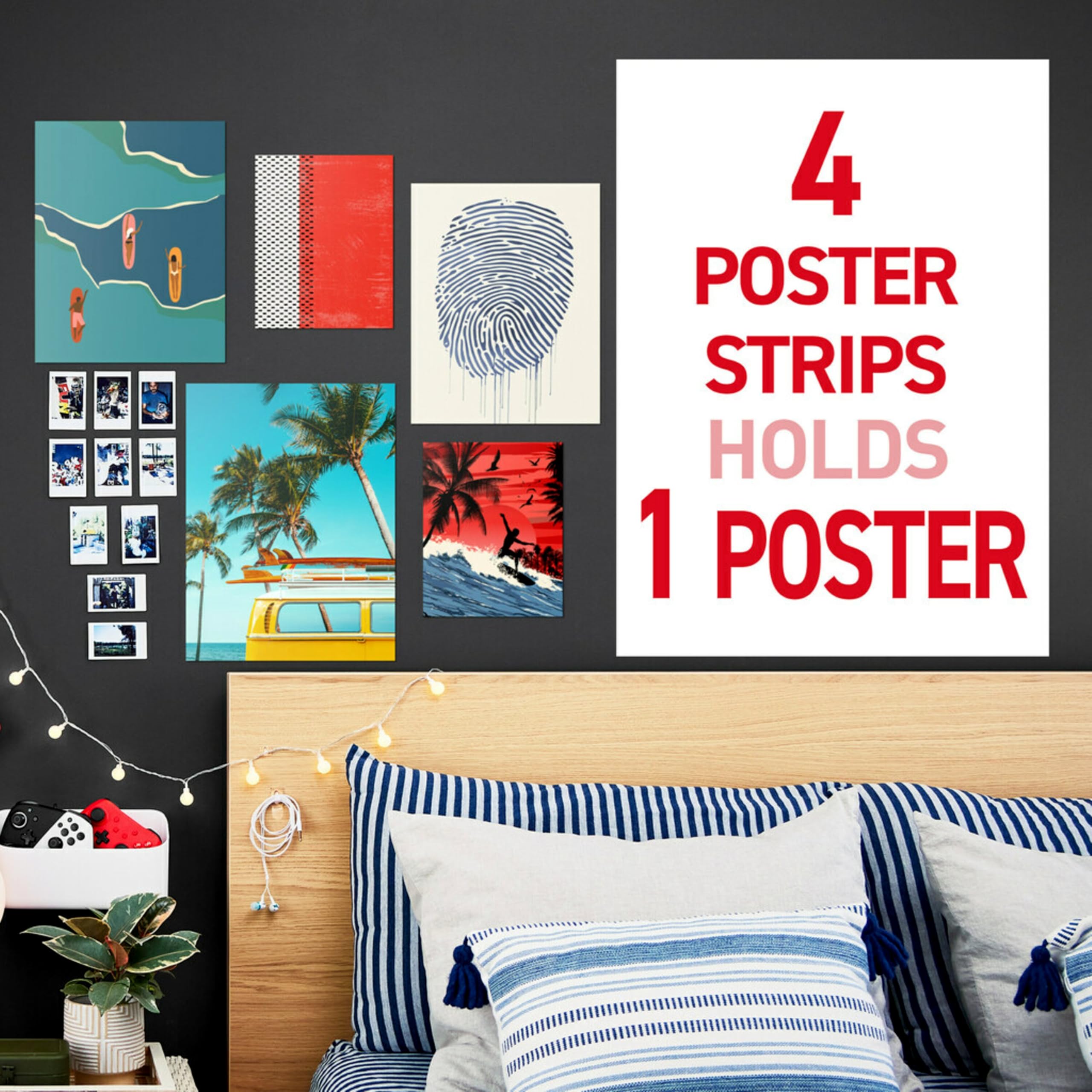 Command Poster Strips, Damage Free Hanging Poster Hangers, No Tools Wall Hanging Strips for Posters, 256 White Command Adhesive Strips
