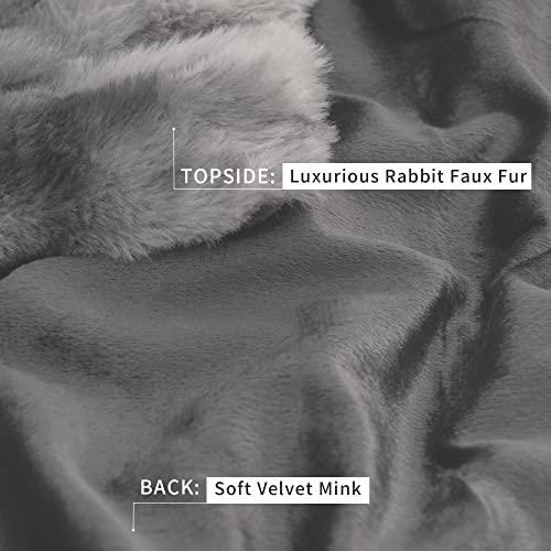 RECYCO Soft Rabbit Faux Fur Throw Blanket, Luxurious Ruched Blanket for Christmas Holiday, Couch, Bed, Living Room, Sofa. Fuzzy, Warm Throw Blanket with Reversible Mink Velvet, Marbled Grey, 60"x80"