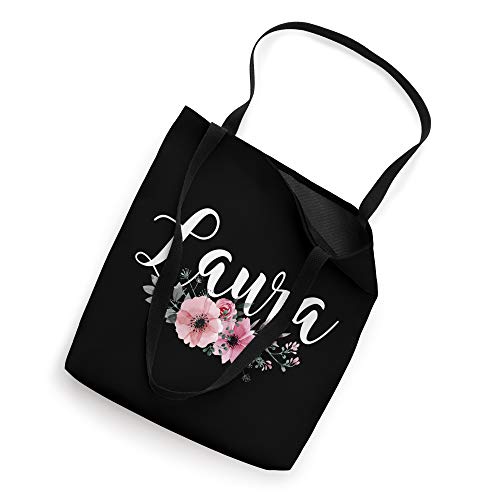 Laura Name Personalized Floral Pink Black Women Girls Gift Tote Bag