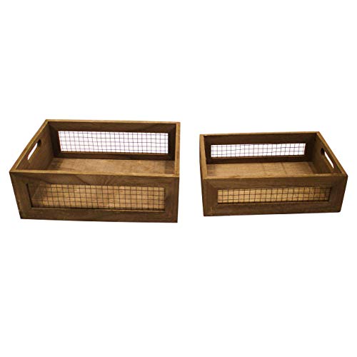Trademark Innovations Set of 2 Wood and Wire Organizer Shelf Countertop Crate Baskets