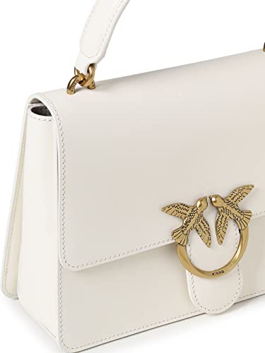 Pinko CROSSBODY BAG IN WHITE LEATHER WITH GOLD LOVEBIRDS LOGO BUCKLE AND CHAIN SHOULDER STRAP 100066A0F1