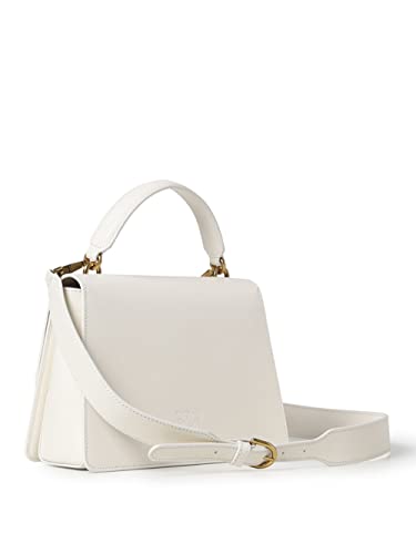 Pinko CROSSBODY BAG IN WHITE LEATHER WITH GOLD LOVEBIRDS LOGO BUCKLE AND CHAIN SHOULDER STRAP 100066A0F1