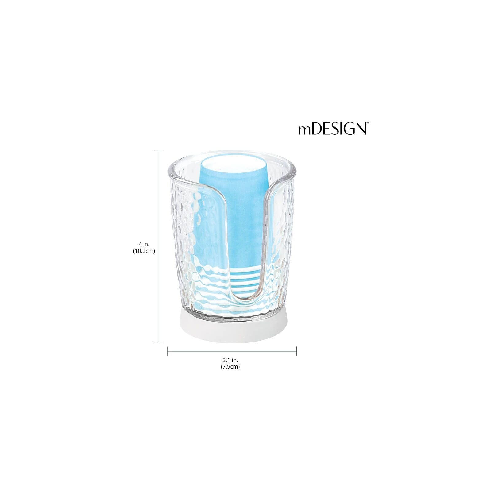 mDesign Plastic/Steel Compact Small Disposable Paper Cup Dispenser Storage Holder for Rinsing Cups on Bathroom Vanity Countertops - Rain Collection - Clear/White