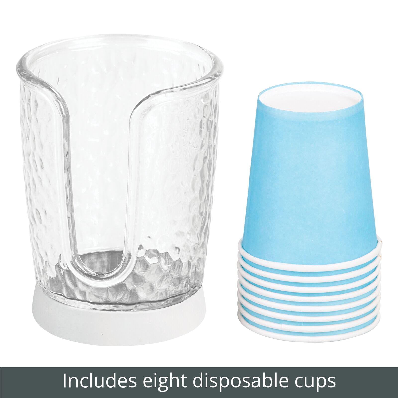 mDesign Plastic/Steel Compact Small Disposable Paper Cup Dispenser Storage Holder for Rinsing Cups on Bathroom Vanity Countertops - Rain Collection - Clear/White