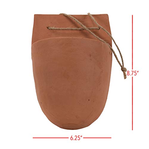 Foreside Home & Garden Terracotta Hanging Wall Storage Pocket with Jute Hanger