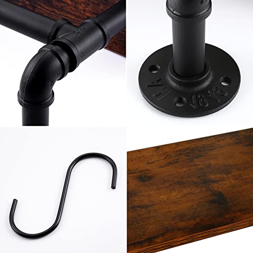 KES Bathroom Shelves Industrial Pipe Shelving Pipe Shelves 24-Inch Shelves with Bar Industrial for Wall Bathroom Rustic Farmhouse 2 Tier Iron Wall Mounted Black, BTR501S60-BK