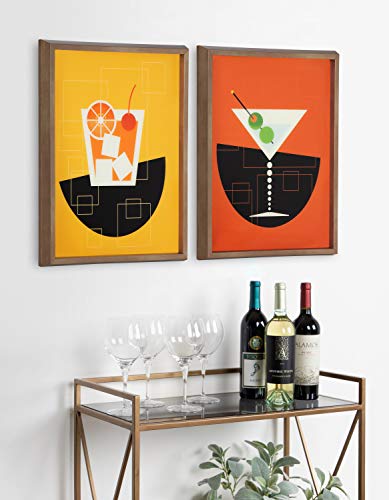 Kate and Laurel Blake Old Fashioned Cocktail Framed Printed Glass Wall Art by Amber Leaders Designs, 16x20 Dark Gold, Chic Mid-Century Wall Decor