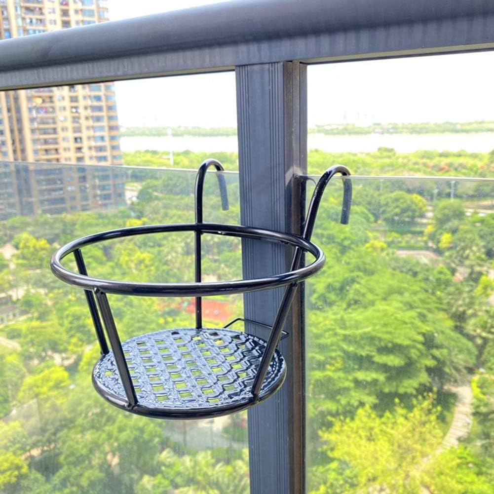 VIXPET Removable Balcony Rail Flower Pot Holder Railing Potted Plant Rack Hanging Flower Pot Shelf Stand-Black