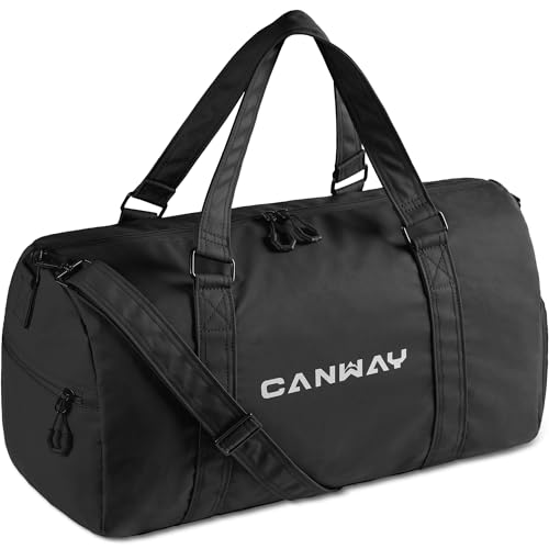 Canway Sports Gym Bag, Travel Duffel bag with Wet Pocket & Shoes Compartment for men women, 45L, Lightweight (Black-40L)