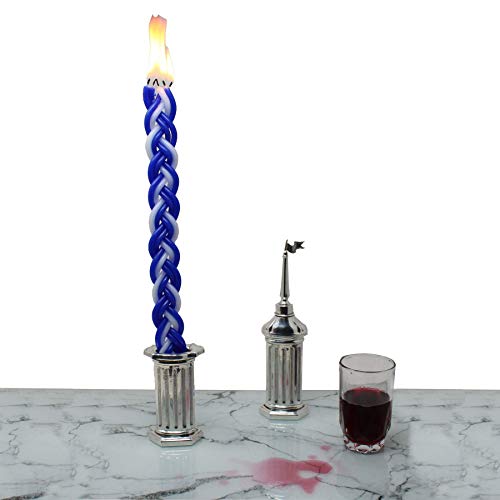 Braided Havdalah Candle Blue and White Wax Handcrafted for Motzei Shabbat -6 Pack- Kosher Made in Israel Candles (11 inch)