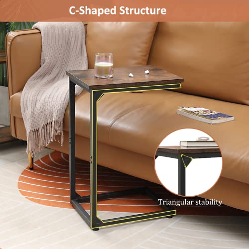 AMHANCIBLE C Shaped End Table Set of 2, Side Tables Couch Table, Snack Table for Living Bedroom, Rustic Brown HET02CBR