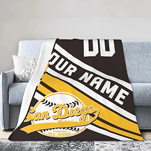 Rgubvui Custom Blanket Baseball City Blankets Personalized Fleece Throw Blankets Name Number Fans Gifts