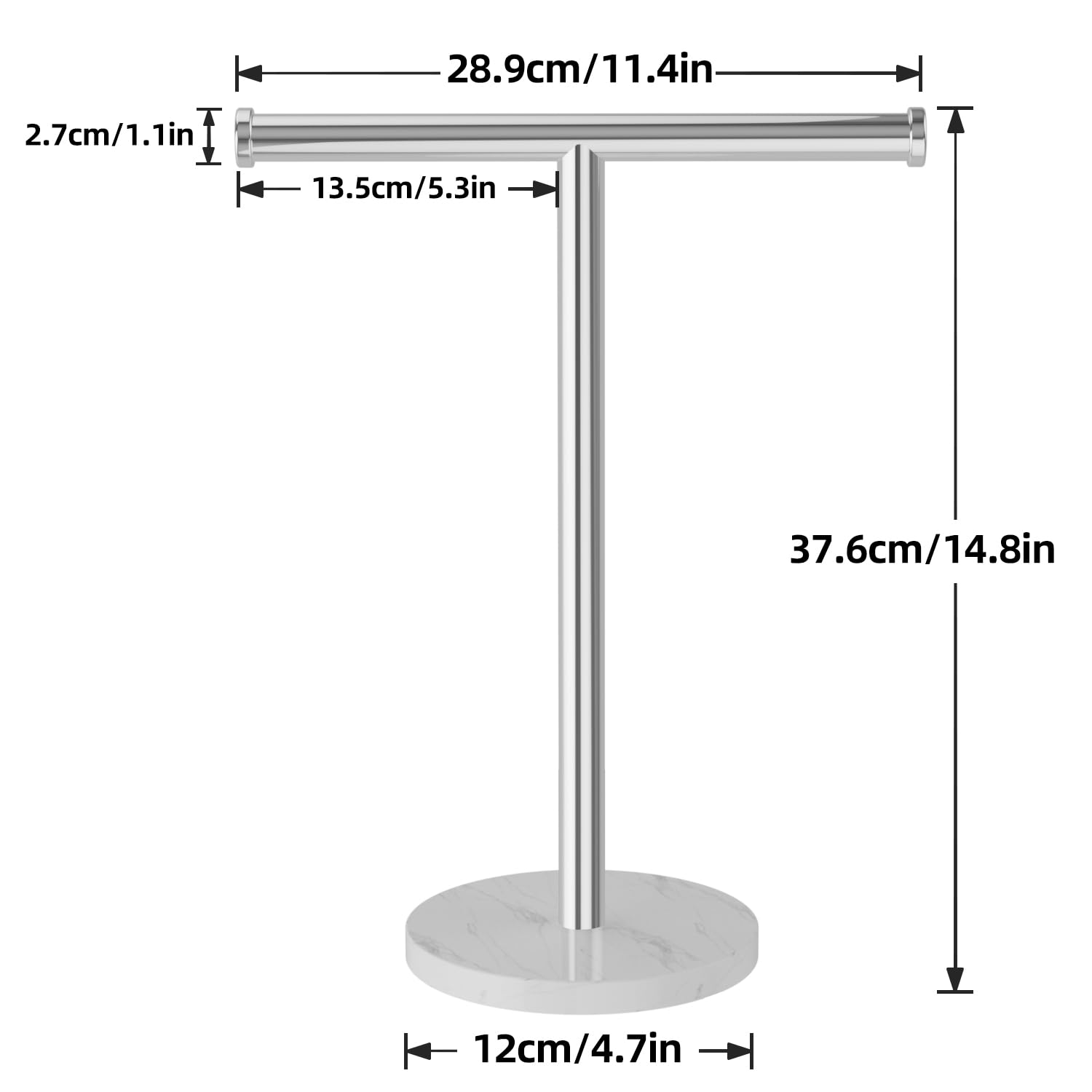 Blemoacha Towel Rack,T Shape Freestanding Towel Racks for Bathroom,Organizer Countertop Hand Towels Stand,Kitchen Vanity Marble Plinth,304 Stainless Steel Towels Bar Brushed Nickel