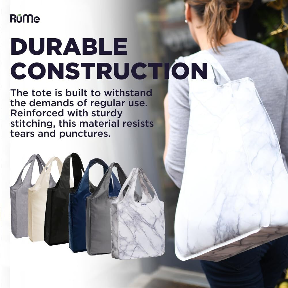 RuMe Medium Foldable Reusable Grocery Shopping Bag Tote | Classic Medium Tote Bag | Holds 50lbs | Folds into Pouch | 1 Pack