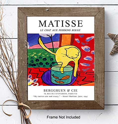 Matisse Poster Cat Wall Decor - 8x10 Mid Century Modern Wall Decor - Minimalist Wall Art - Abstract Art - Aesthetic Room Decor Gallery Wall Art - Cat Wall Art - Boho Bohemian Decor - Cat Themed Gifts