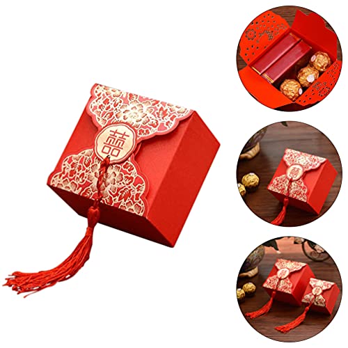 KESYOO 20pcs Wedding Party Favor Boxes Chinese Style Xi Candy Chocolate Gift Boxes with Tassels for Wedding Baby Shower Birthday Party (Red) M