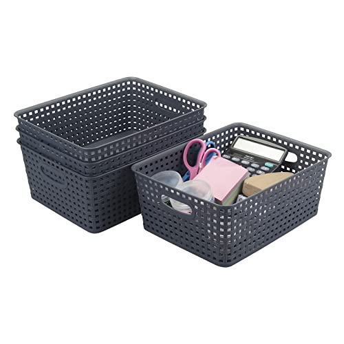 CadineUS 4-Pack Plastic Storage Baskets, Woven Storage Basket Bins