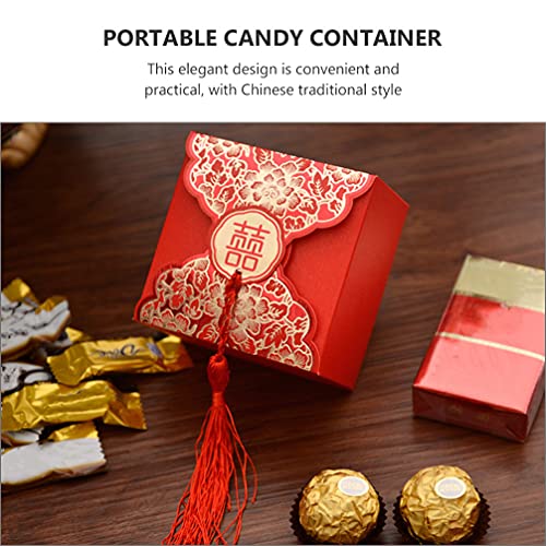 KESYOO 20pcs Wedding Party Favor Boxes Chinese Style Xi Candy Chocolate Gift Boxes with Tassels for Wedding Baby Shower Birthday Party (Red) M