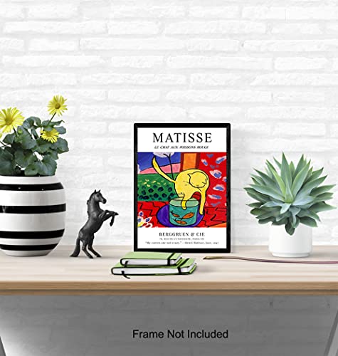 Matisse Poster Cat Wall Decor - 8x10 Mid Century Modern Wall Decor - Minimalist Wall Art - Abstract Art - Aesthetic Room Decor Gallery Wall Art - Cat Wall Art - Boho Bohemian Decor - Cat Themed Gifts