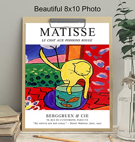 Matisse Poster Cat Wall Decor - 8x10 Mid Century Modern Wall Decor - Minimalist Wall Art - Abstract Art - Aesthetic Room Decor Gallery Wall Art - Cat Wall Art - Boho Bohemian Decor - Cat Themed Gifts