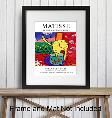 Matisse Poster Cat Wall Decor - 8x10 Mid Century Modern Wall Decor - Minimalist Wall Art - Abstract Art - Aesthetic Room Decor Gallery Wall Art - Cat Wall Art - Boho Bohemian Decor - Cat Themed Gifts