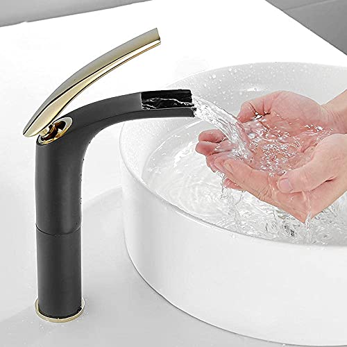 JBQ Bathroom Faucets Bathroom Sink Faucet Bathroom Basin Faucet Solid Brass Sink Faucet Hot and Cold Single-Handle Countertop Toilet Waterfall Faucet (Color : Black 2 T)