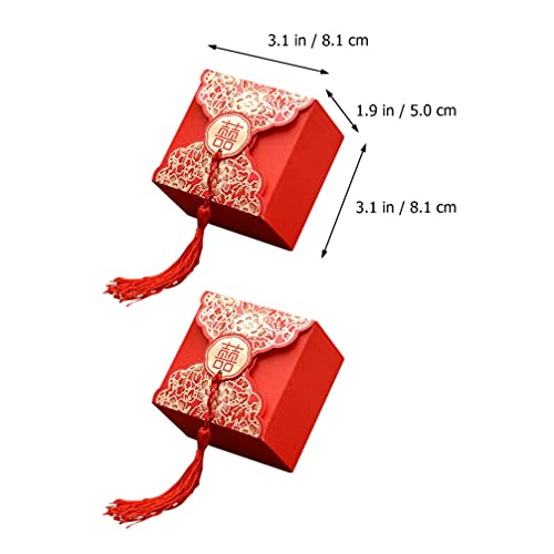 KESYOO 20pcs Wedding Party Favor Boxes Chinese Style Xi Candy Chocolate Gift Boxes with Tassels for Wedding Baby Shower Birthday Party (Red) M