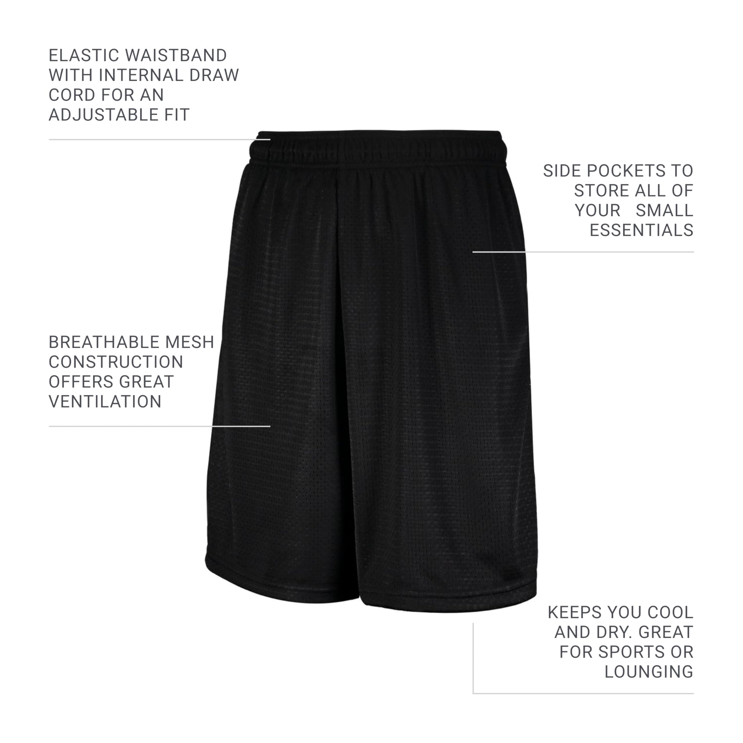 Russell Athletic Men's Mesh Short with Pockets, Black, Large, 651AFM1