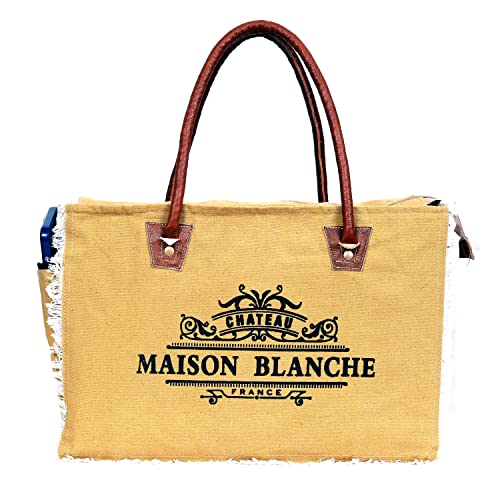 CLA Upcycled Canvas & Leather Handbag, Cowhide Leather and Canvas Bag, canvas Handbag for women, Canvas Tote Bag, Canvas Tote Bags for women