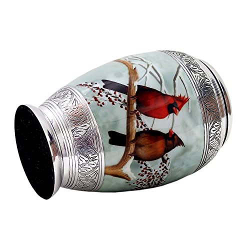 HLC Beautiful Cardinal Couple Bird Cremation Large Urn for Human Ashes - Handcrafted - Affordable Urn for Ashes (Adult (200 lbs) β 10.5 x 6 β, Urn)