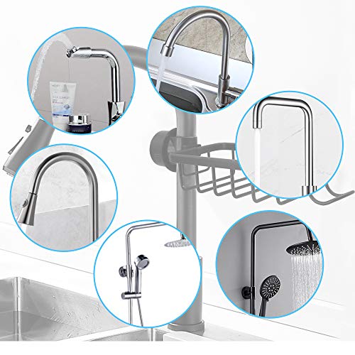 SinLoon Kitchen Faucet Sponge Holder, Sink Caddy Organizer, Space Aluminum Soap Dish Brush Rack Hanging for Kitchen & Bathroom Accessories(Black)