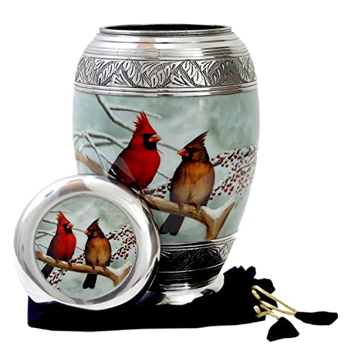 HLC Beautiful Cardinal Couple Bird Cremation Large Urn for Human Ashes - Handcrafted - Affordable Urn for Ashes (Adult (200 lbs) β 10.5 x 6 β, Urn)