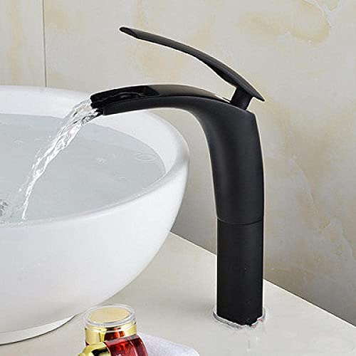 JBQ Bathroom Faucets Bathroom Sink Faucet Bathroom Basin Faucet Solid Brass Sink Faucet Hot and Cold Single-Handle Countertop Toilet Waterfall Faucet (Color : Black 2 T)