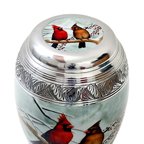 HLC Beautiful Cardinal Couple Bird Cremation Large Urn for Human Ashes - Handcrafted - Affordable Urn for Ashes (Adult (200 lbs) β 10.5 x 6 β, Urn)
