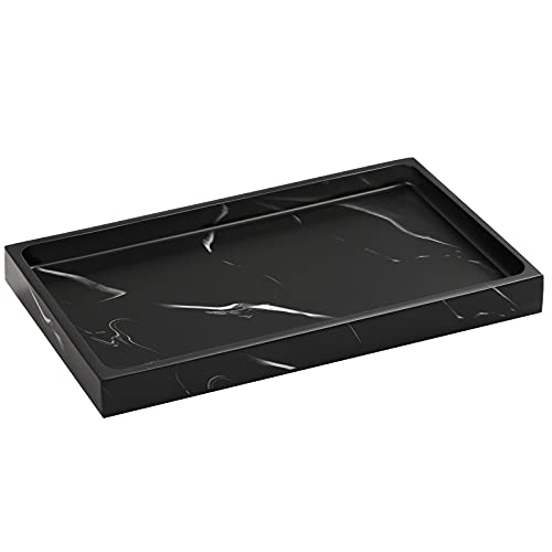 Luxspire Bathroom Vanity Tray, Resin Dresser Jewelry Ring Dish Tank Storage Kitchen Sink Countertop Organizer Plate Holder for Perfume Candles Soap Towel Plant Bathroom Accessories, M, Matte Ink Black