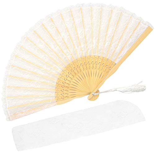Zolee Small Sexy Lace Folding Hand Fan - Chinese Japanese Vintage Bamboo Silk Fans - for Dance, Performance, Decoration, Wedding, Party，Gift（White） 0302