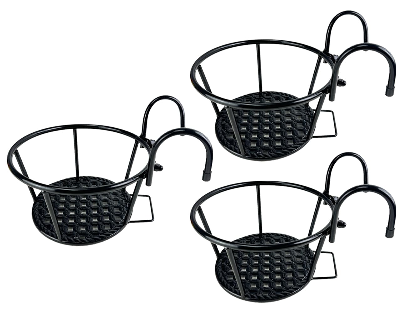 NEISRAI Iron Art Metal Railing Flower Pot Hanging Basket for Indoor Pot Holder Hanger 3 Pack Outdoor Plants Perfect for Porches and Patio Decor (Black)