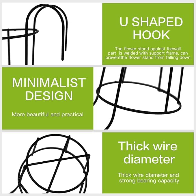 4 Pack Round Hanging Railing Planters, Flower Pot Holders, Metal Pot Plant Basket, Shelf containers for Indoor and Outdoor use (Black)