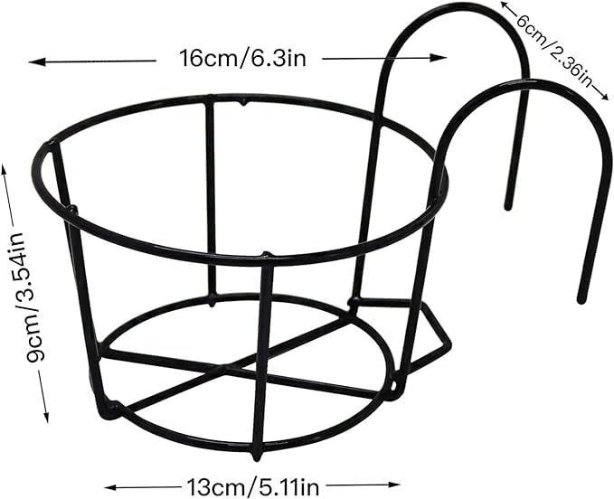 4 Pack Round Hanging Railing Planters, Flower Pot Holders, Metal Pot Plant Basket, Shelf containers for Indoor and Outdoor use (Black)