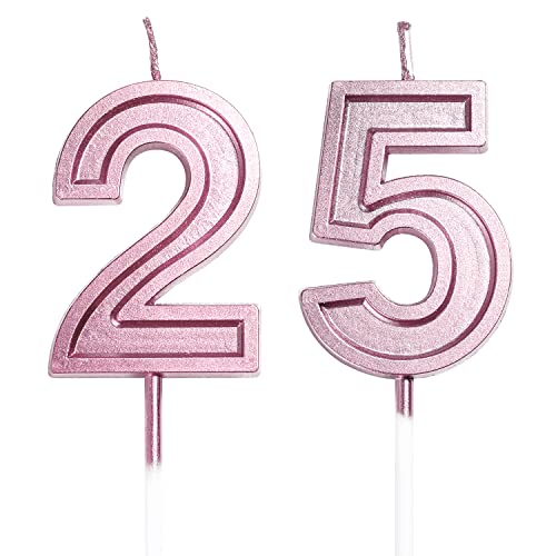 25th Birthday Candles Cake Numeral Candles Happy Birthday Cake Candles Topper Decoration for Birthday Wedding Anniversary Celebration Supplies (Rose Gold)